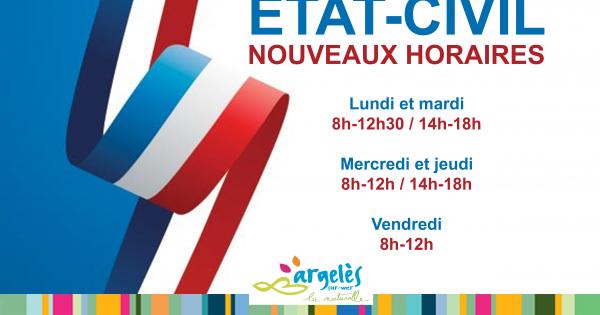 SERVICE ÉTAT CIVIL : NOUVEAUX HORAIRES D'ACCUEIL