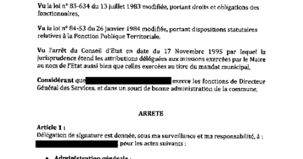 Arrêté municipal | Délégation de signature du Maire au Directeur ...